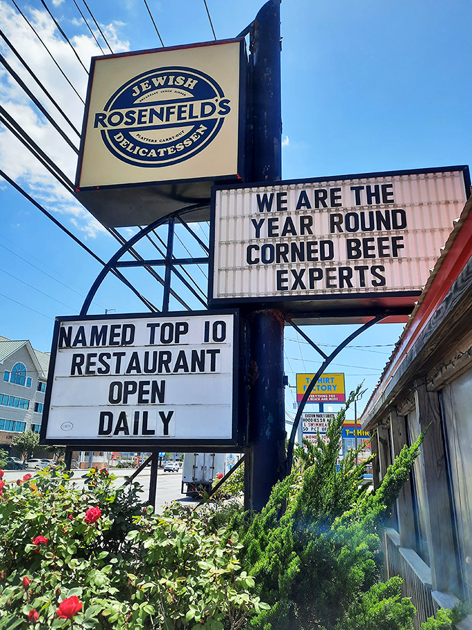 The sign proudly proclaims their corned beef expertise. When someone declares themselves an expert in cured meat, you listen.