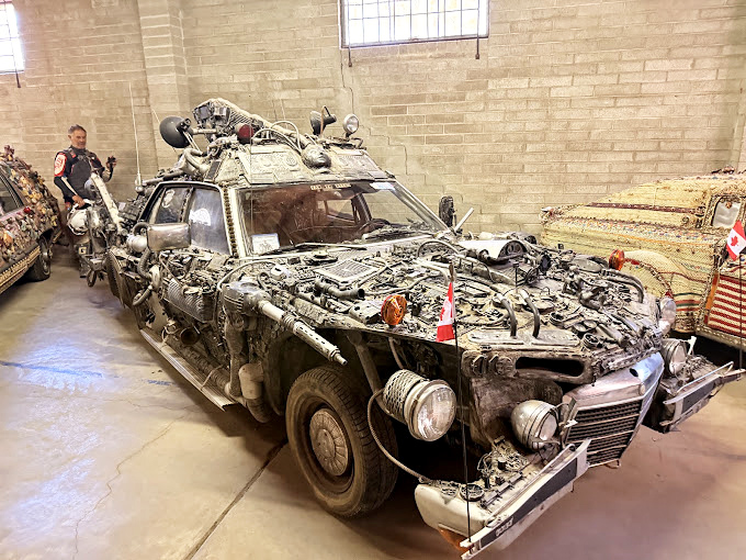 This apocalyptic art car looks ready for both Mad Max adventures and museum exhibitions simultaneously. 