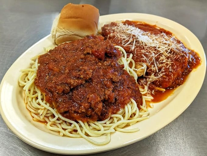 Spaghetti that doesn't need a passport to transport you to comfort food heaven. The sauce, simmered to perfection, makes a compelling case for simplicity.
