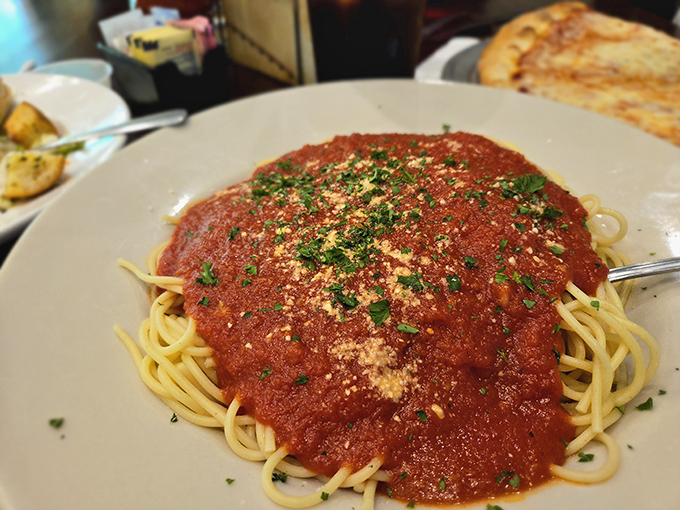 Spaghetti swimming in a sea of vibrant marinara&mdash;simple, honest food that reminds you why Italian cuisine conquered the world.