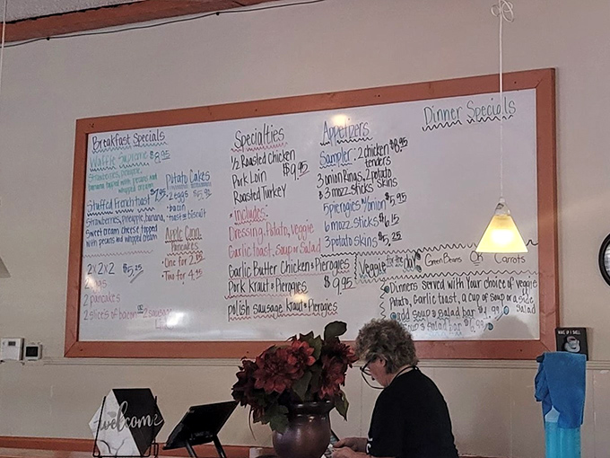 Daily specials written in marker&mdash;because fancy digital boards are for fancy people.