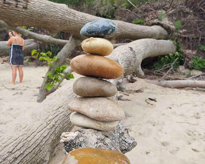 Gravity-defying patience: Stone stacking along the beach&mdash;meditation for fidgety fingers and proof that balance exists in an unbalanced world.