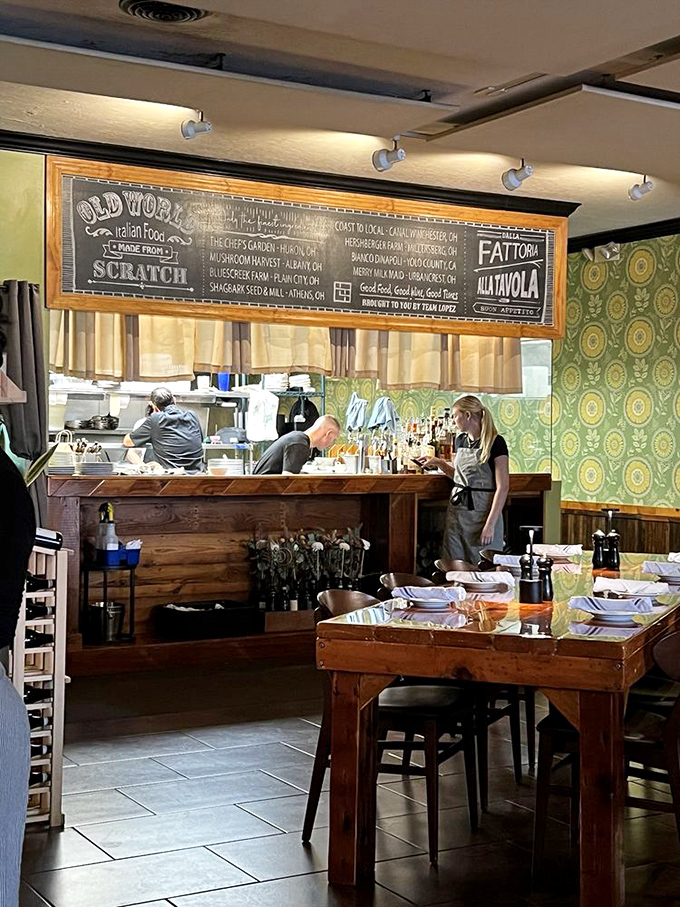 The chalkboard proudly connecting Italy and Ohio&mdash;a geographical love story told through food. Romeo and Juliet with a much happier ending.