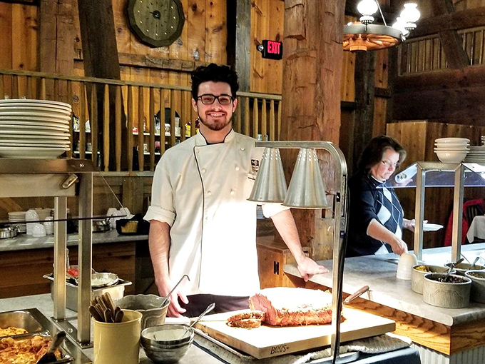 The staff works their culinary magic behind the buffet counter&mdash;the unsung heroes responsible for your inevitable food coma.