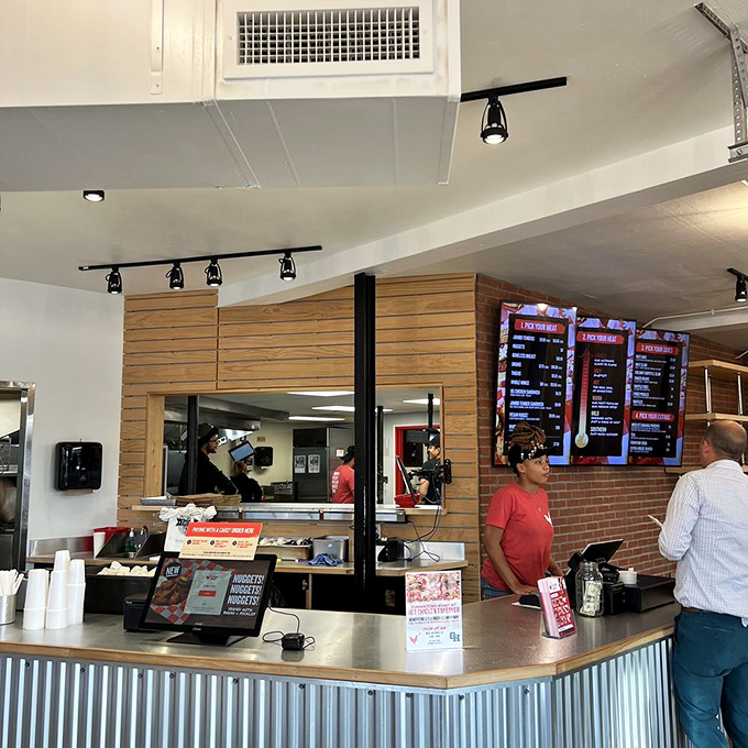 Where the magic happens. The open kitchen concept means transparency in chicken preparation&mdash;nothing to hide when you're doing it right.