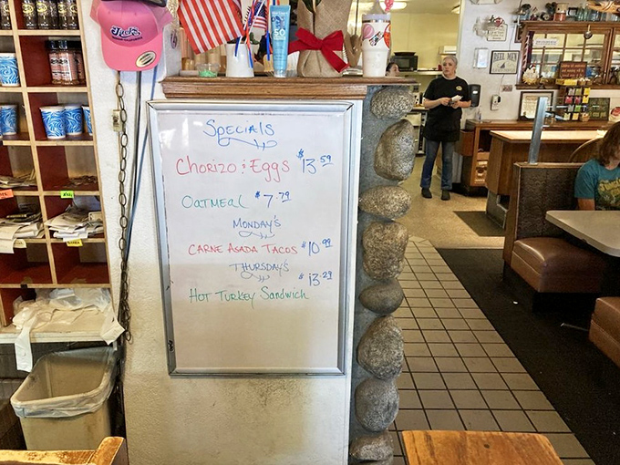 Daily specials scrawled on a whiteboard &ndash; where "Chorizo & Eggs" isn't just a meal, it's a Wednesday tradition worth planning your week around.