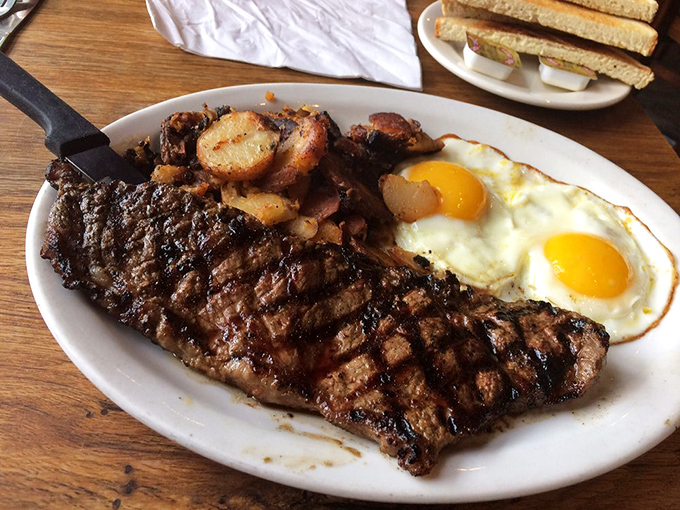 Steak and eggs: the breakfast of champions and the lunch of those wise enough to order breakfast at lunchtime.