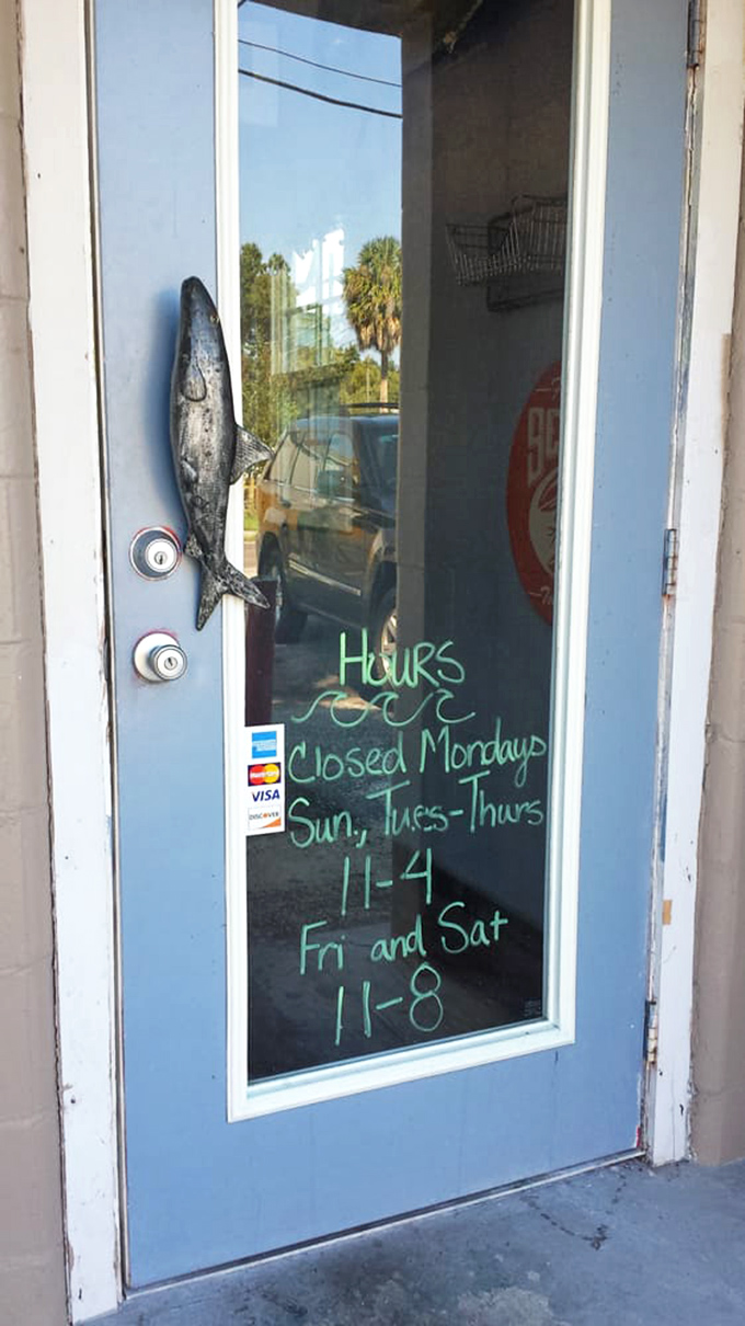 The fish door handle says it all &ndash; you're entering seafood territory. Note those hours; planning your visit is essential to avoid disappointment.