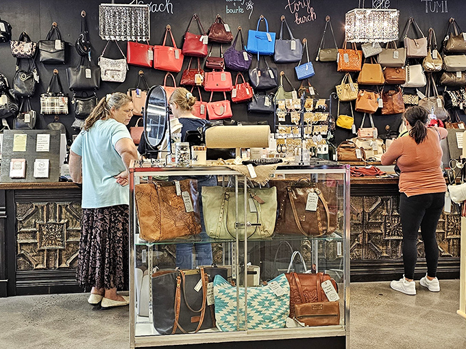 The handbag section: where shoppers contemplate whether that leather tote is the solution to all of life's organizational challenges.