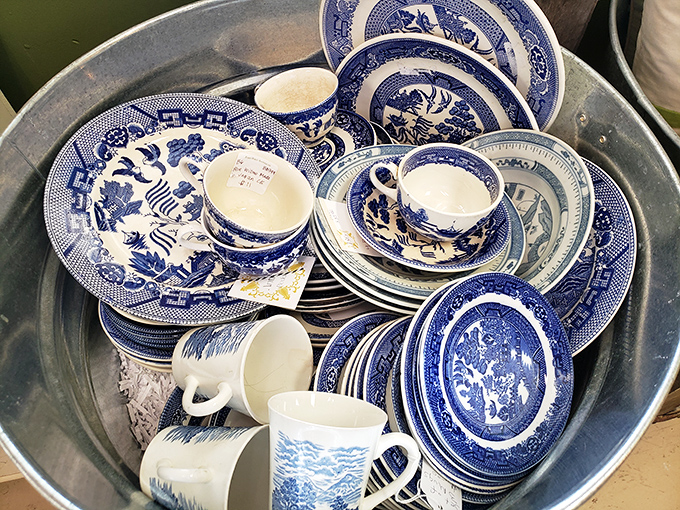 Blue Willow china—the pattern that launched a thousand Sunday dinners. Grandmothers everywhere are nodding in approval at this timeless collection.