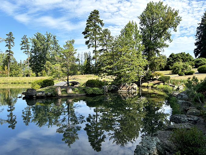The Dawes Arboretum's Japanese garden reflects nature's artistry in waters so still they mirror perfection itself.