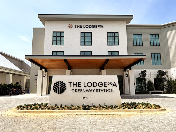 The Lodge 30A stands as a modern oasis amid coastal charm. Clean lines and palm trees&mdash;architecture's perfect vacation romance.