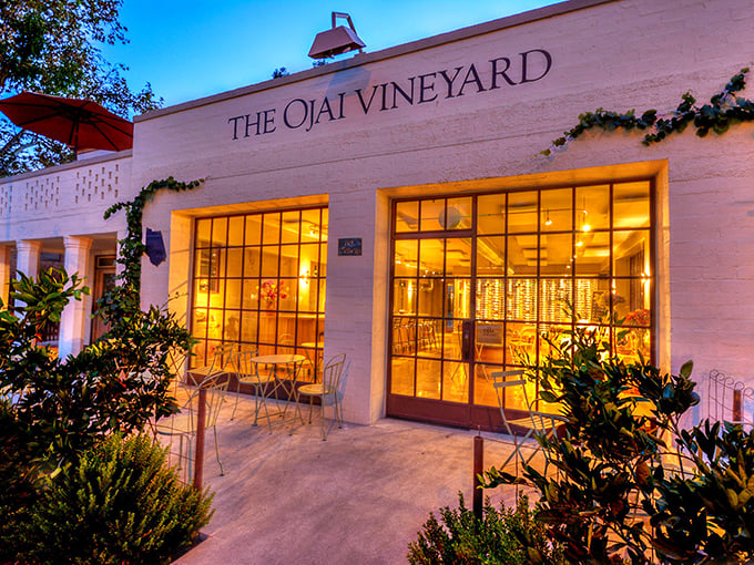 The Ojai Vineyard Tasting Room glows at dusk like a lantern of possibility &ndash; where retirement savings transform into memorable evenings.