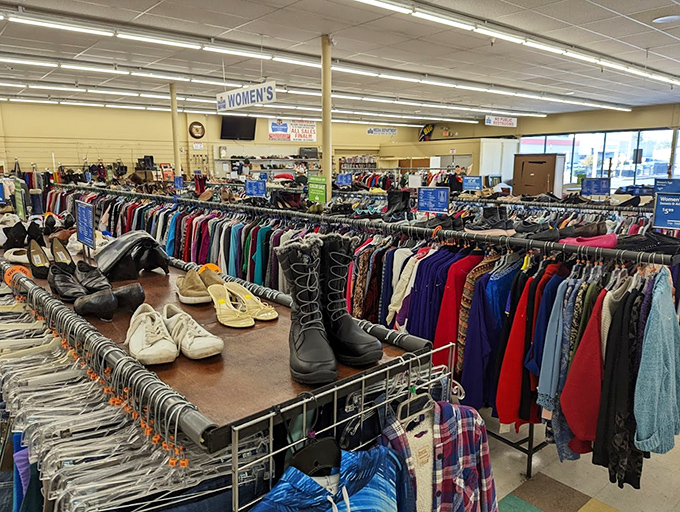 The footwear display &ndash; where hiking boots that climbed Mount Hood might sit next to dress shoes that danced at someone's wedding.