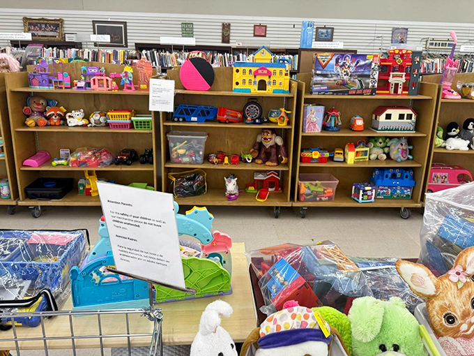 Childhood joy, priced to move. These shelves of gently-loved toys prove that imagination doesn't need a hefty price tag attached.