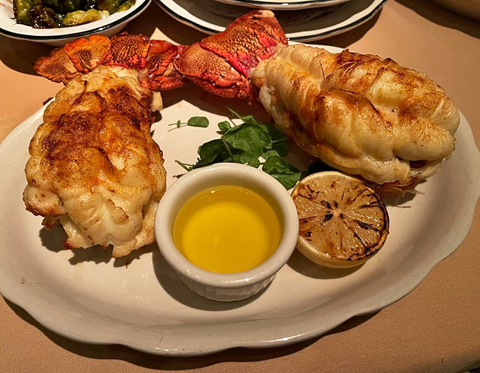 Twin lobster tails: the Rolls Royce of seafood presentations. That drawn butter is practically begging you to dip and savor.