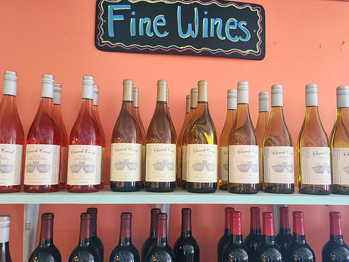 The wine selection stands at attention, ready to complement your seafood feast. These bottles aren't just drinks&mdash;they're supporting actors in your dining experience.