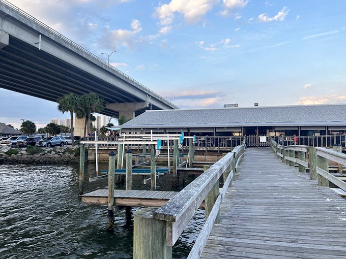 The restaurant's strategic position under the Dunlawton Bridge proves that sometimes the best things in life really are found in unexpected places.