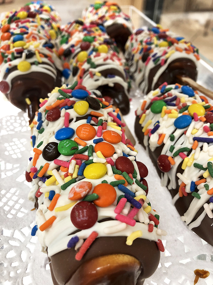 These chocolate-dipped waffle sticks adorned with sprinkles and candy aren't just desserts&mdash;they're portable shopping fuel disguised as justifiable indulgences.