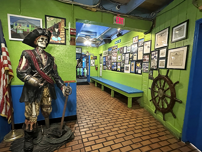 The pirate statue stands guard, ensuring all who enter leave with full bellies and Florida memories to treasure.