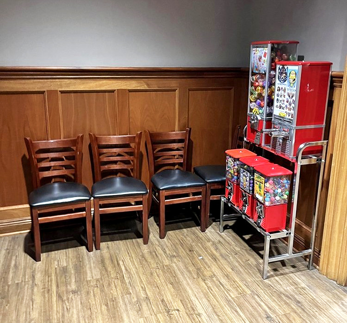 The waiting area with candy machines standing by. Because sometimes the appetizer before your appetizer is a handful of M&Ms.