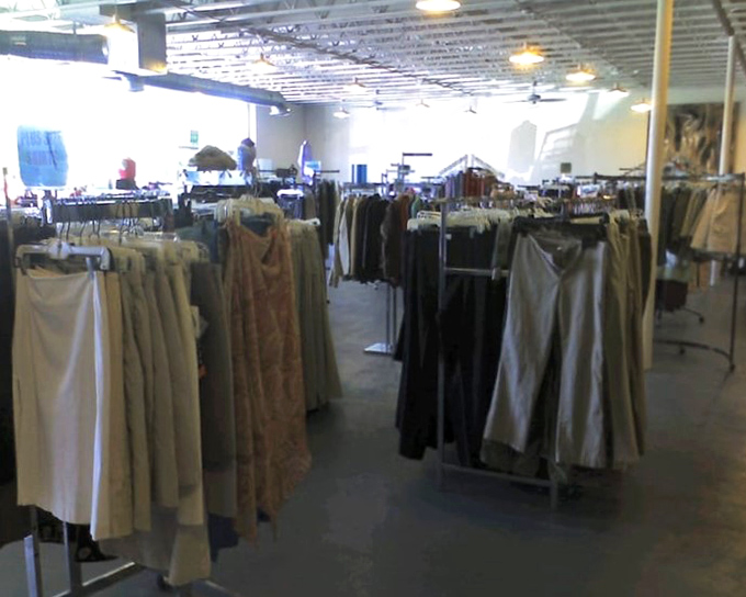 The pants section stretches toward the horizon like a fabric forest. Whatever length, color or style you seek, it's probably here.