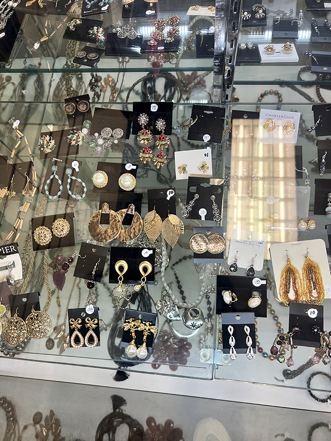 Jewelry cases filled with sparkly possibilities&mdash;where vintage costume pieces and modern accessories wait to become your "I can't believe it was only two dollars" conversation starter.