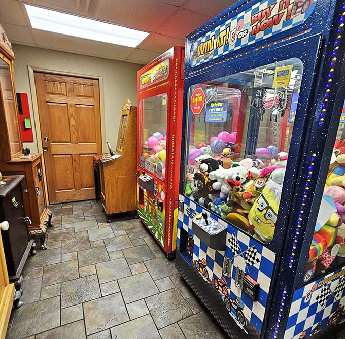 Arcade games waiting to entertain the kids while adults debate the merits of ordering just one more round of crab legs.