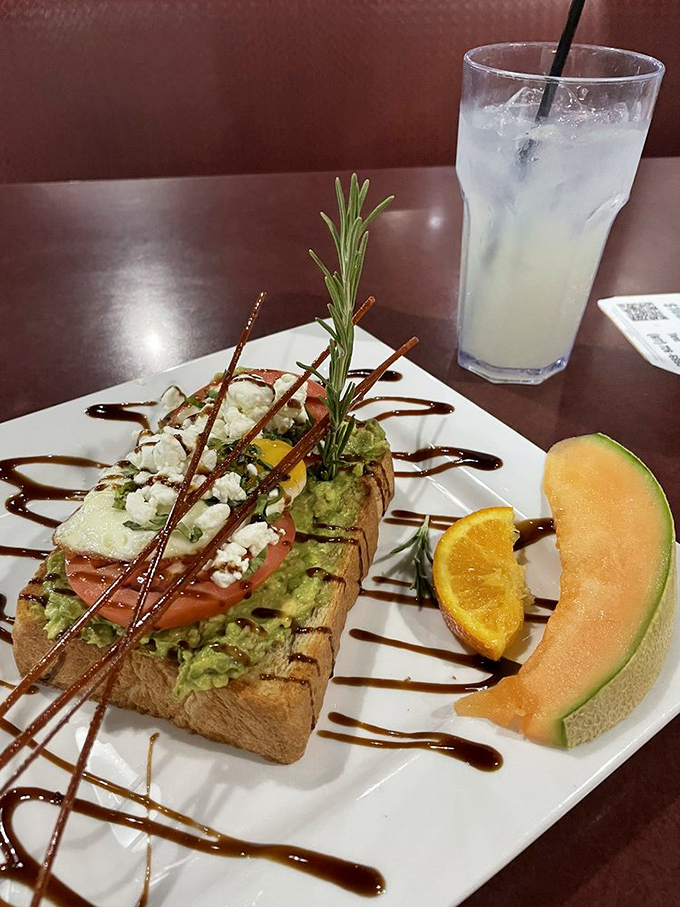 Avocado toast that's been promoted from millennial clich&eacute; to artistic masterpiece, with enough toppings to qualify as a balanced meal.