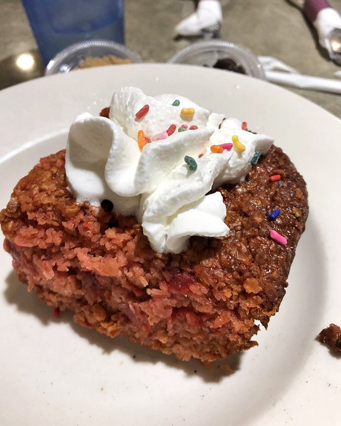 Baked oatmeal topped with whipped cream and sprinkles&mdash;breakfast that doesn't know whether it's being naughty or nice. Let's call it both.