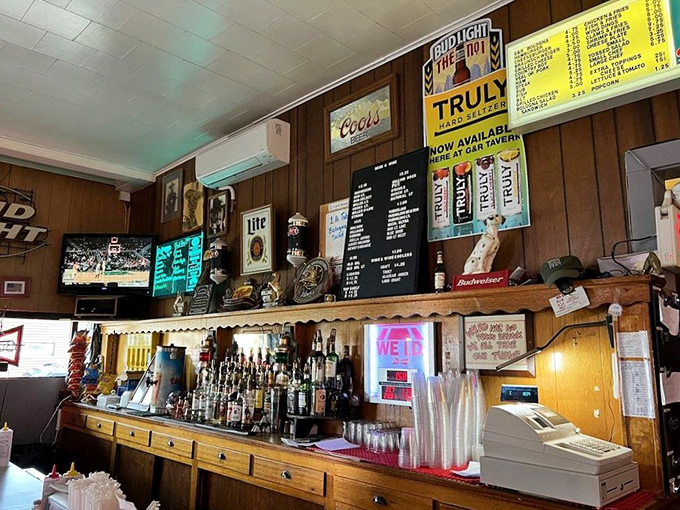 The classic bar setup where stories are shared and friendships are forged over exceptional food.