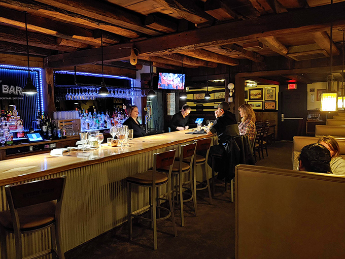 A bar where the exposed wooden beams and corrugated metal tell you that while your Manhattan will be excellent, nobody will judge your beer choice either.