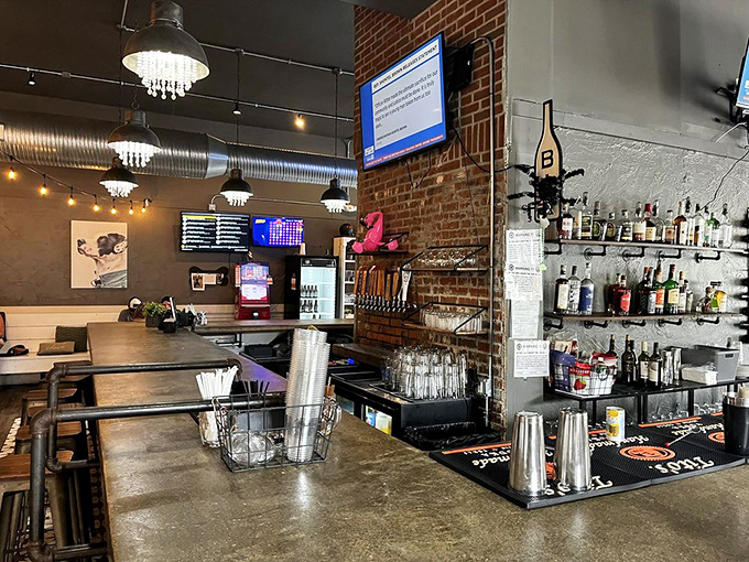 Bar seating offers front-row seats to the brewing action, perfect for beer enthusiasts who enjoy watching their beverages come to life.