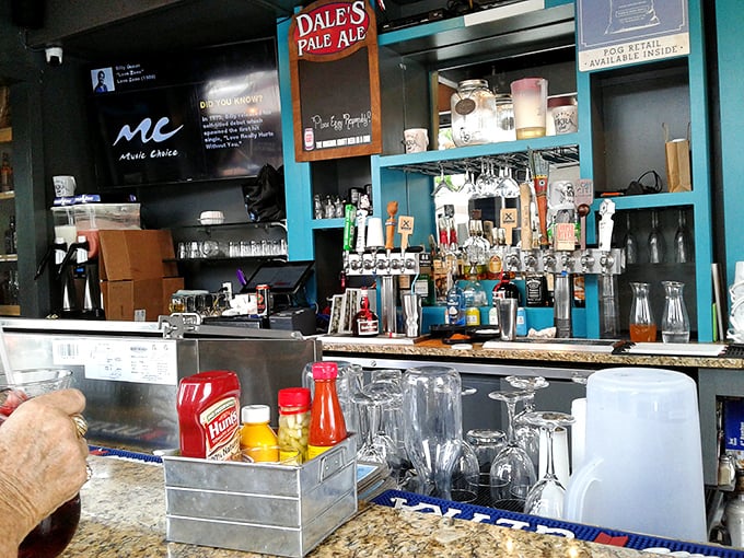 The bar area promises liquid refreshment with Southern charm. Where sweet tea and something stronger live in perfect harmony.