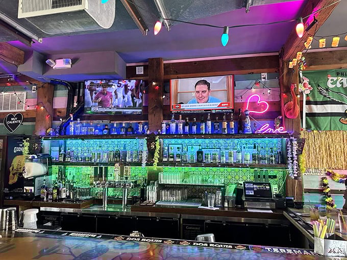 The fully stocked bar promises liquid accompaniments worthy of every spectacular dish emerging from the kitchen.