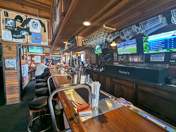 The bar at Rocky's&mdash;where regulars have worn grooves into their favorite spots and bartenders remember your usual order without asking.