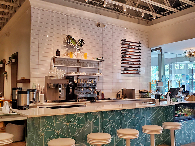 The bar area where mimosas and bloody marys help you decide between pancakes and burgers at noon.