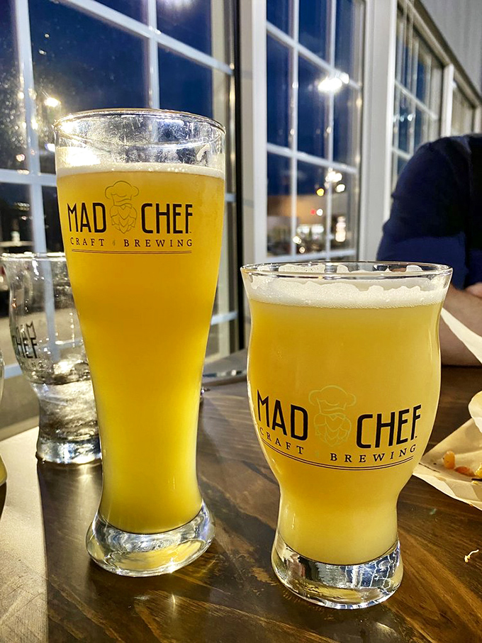 Two glasses of liquid sunshine&mdash;Mad Chef's beers showcase the beautiful spectrum from pale gold to hazy amber.