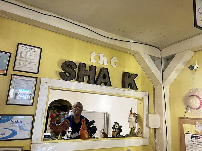 The Shack isn't just a name – it's a promise of unpretentious deliciousness. Chicken figurines supervise quality control from their perch.