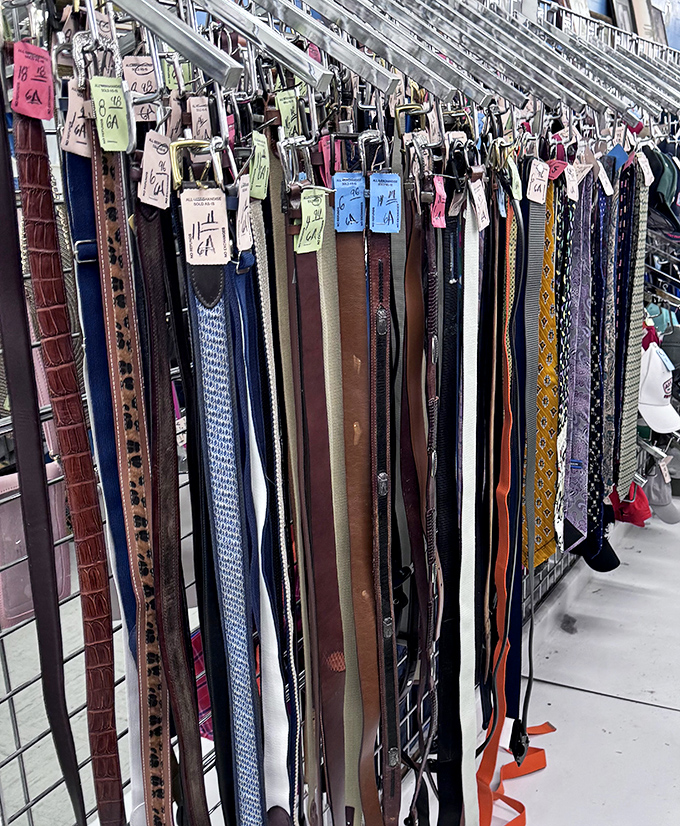 The belt rack: fashion's most underrated accessory goldmine. That crocodile-embossed leather beauty could elevate your basic outfit to boardroom-ready status.