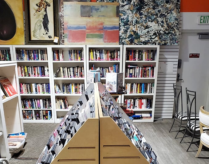 The book section: where literary treasures hide between forgotten bestsellers. Hemingway and Danielle Steel living as neighbors on these shelves.