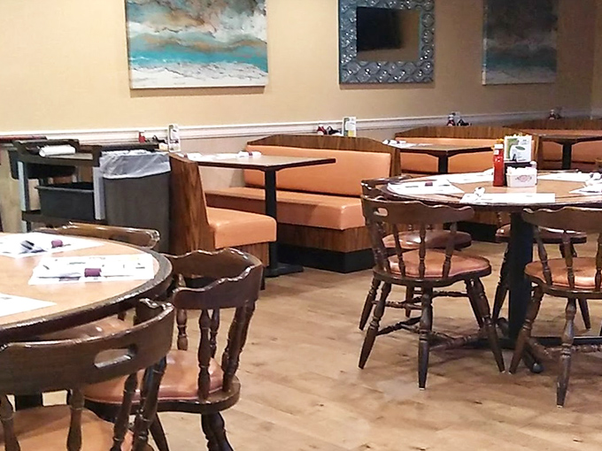 The warm wood tones and comfortable seating invite you to linger just a little longer&mdash;maybe long enough for a slice of pie?