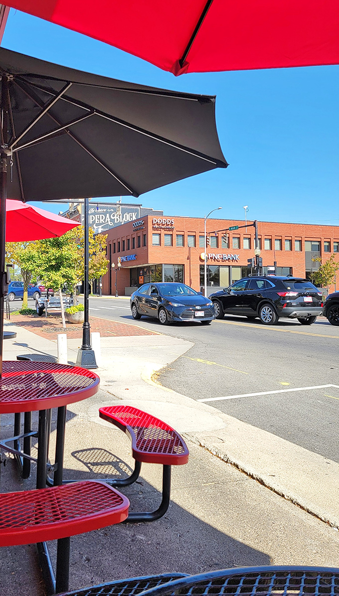 Downtown Bellefontaine provides the perfect backdrop for post-meal strolls. Those red tables have heard more town gossip than any newspaper could ever print.