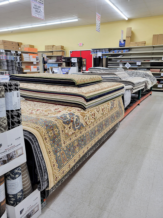 Carpet cornucopia! These stacked area rugs and runners wait patiently to transform your floors from "meh" to "magnificent."