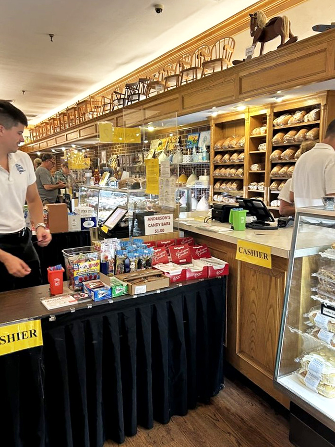 The cashier counter showcases fresh baked goods, creating one final temptation before you reluctantly leave paradise.