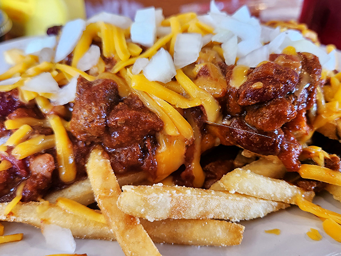 Chili cheese fries that prove sometimes the best comfort food breaks all the rules.