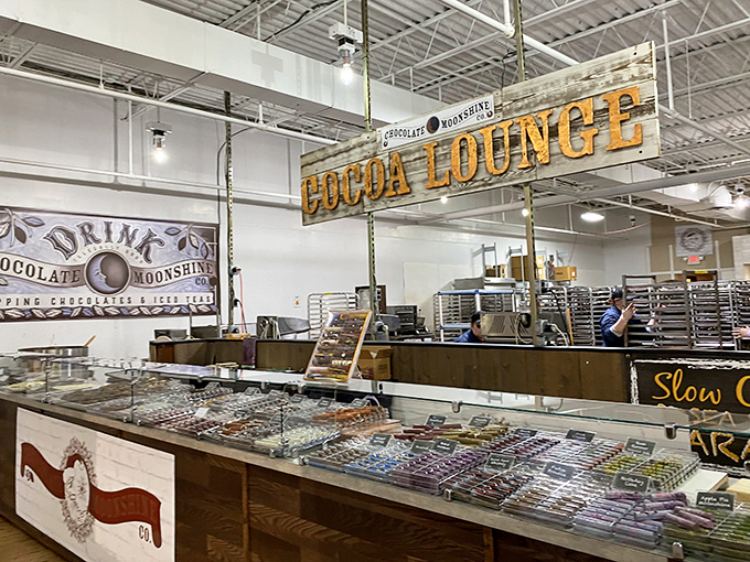 The chocolate lounge tempts visitors with sweet treats perfect for celebrating successful shopping expeditions.