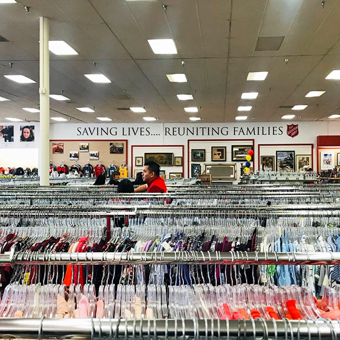 Endless clothing racks stretch out like a fashion runway where every size gets equal billing.