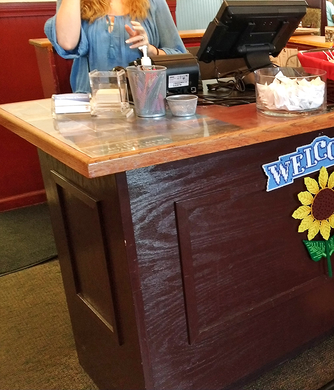 The welcome desk: first checkpoint on your journey to breakfast nirvana. Cross here and paradise awaits.