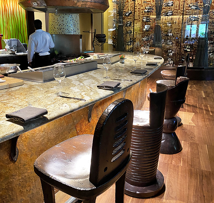 Counter seating that puts you front row for the culinary show &ndash; dinner and entertainment combined.